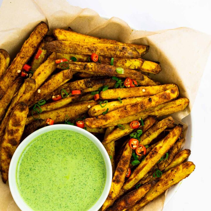 Masala Fries with Cilantro Chutney Dipping Sauce - Love & Good Stuff